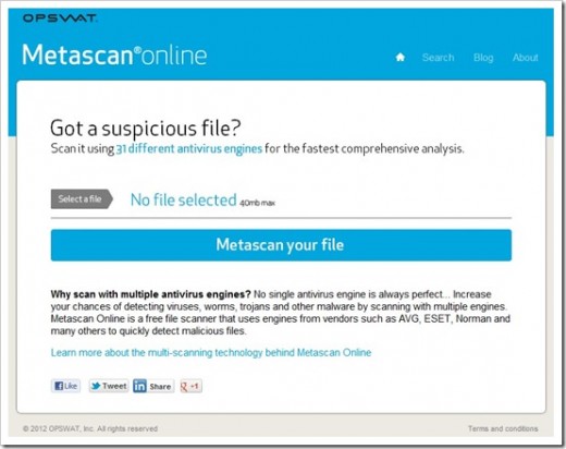 MetaScan Online, escanear archivos en línea - Bloguit.com